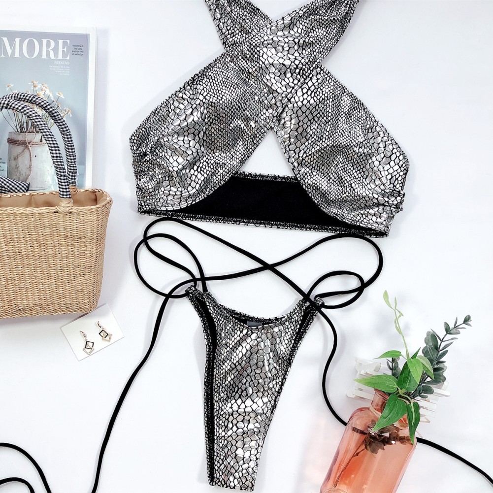 Wholesale Sexy Two Piece Wrapped Metallic Swimwear Global Lover