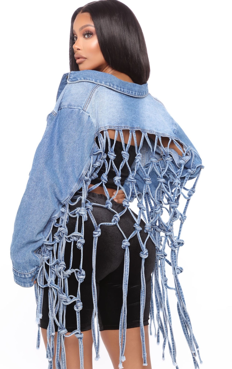 Wholesale Autumn Casual Blue Loose Medium Long Tassel Denim Jacket ...