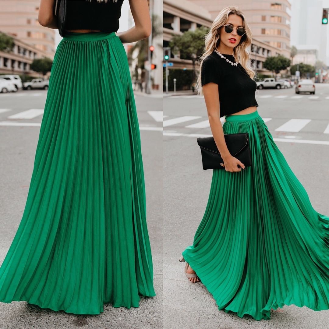 Wholesale Elegant Solid Color Plus Size High Waist Womens Pleated Long