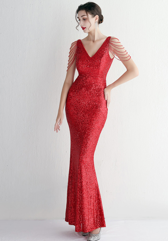 Wholesale Chic Elegant Sequined Beaded Prom Dress Long Formal Party ...