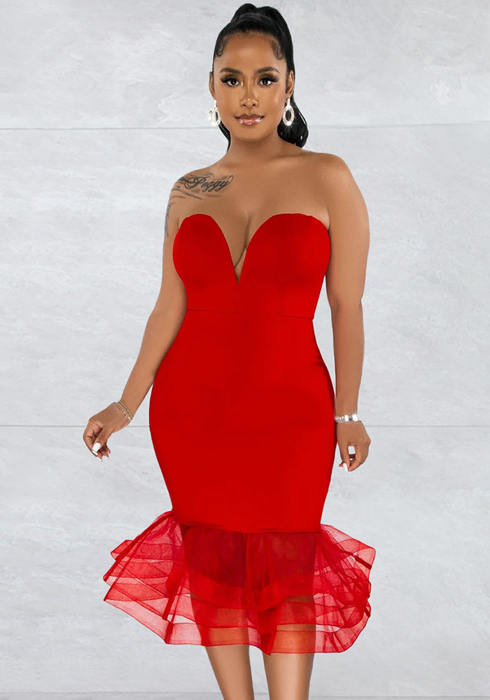 Wholesale Women's Solid Color Sexy Strapless See-Through Mesh Bodycon ...