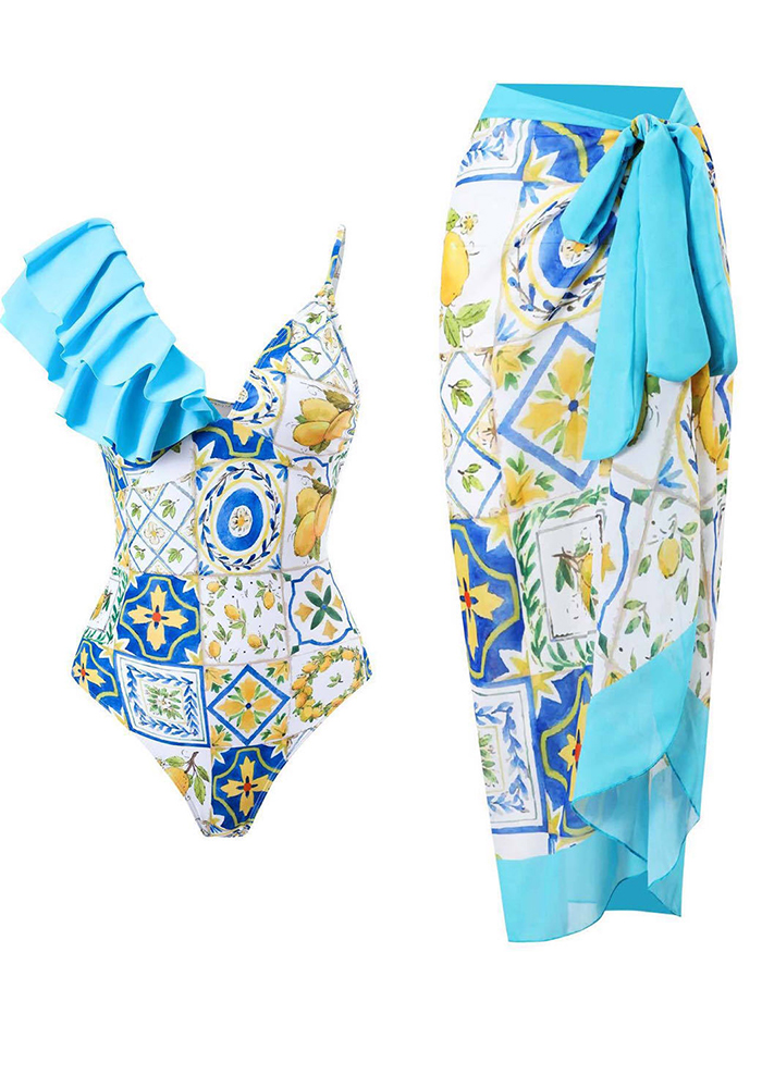 Wholesale Sexy One Piece Swimsuit Female Bikini Print Chiffon Long