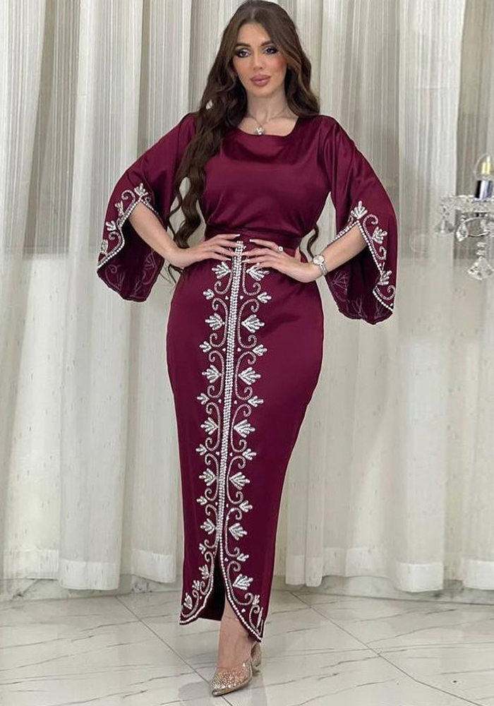 Wholesale Women Arabian Dubai Robe With Diamonds Satin Gown | Global Lover