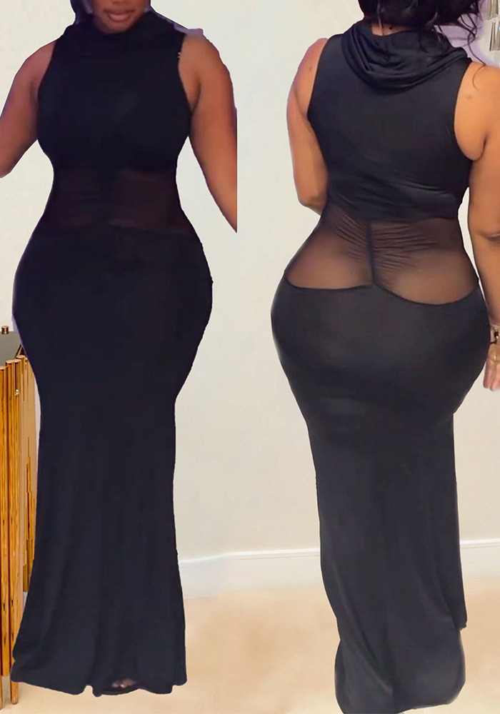 Wholesale Sexy Turtleneck Sleeveless Stretch Mesh Patchwork See Through 7029