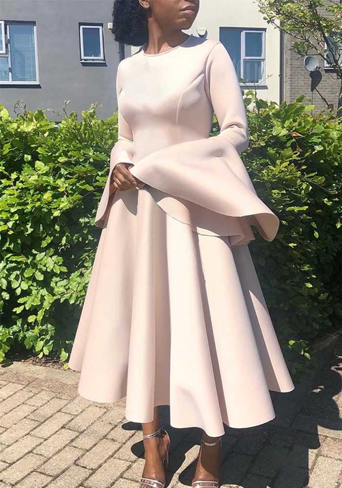Wholesale Women Solid Bell Bottom Sleeve Dress | Global Lover