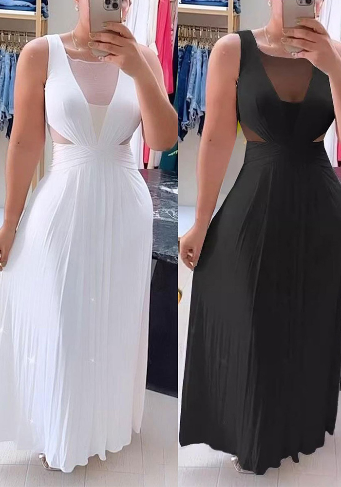 Wholesale Sexy See-Through Low Back Pleated Stretch Slim Waist Dress ...