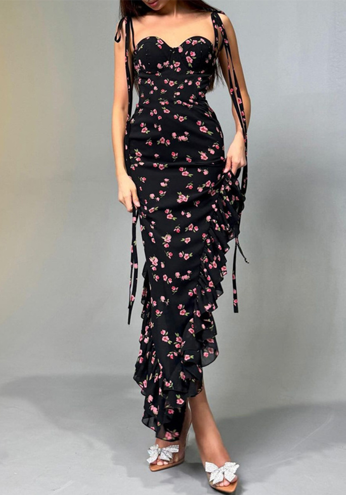 Wholesale Women Summer Printed Sexy Mesh Lace Up Dress Global Lover