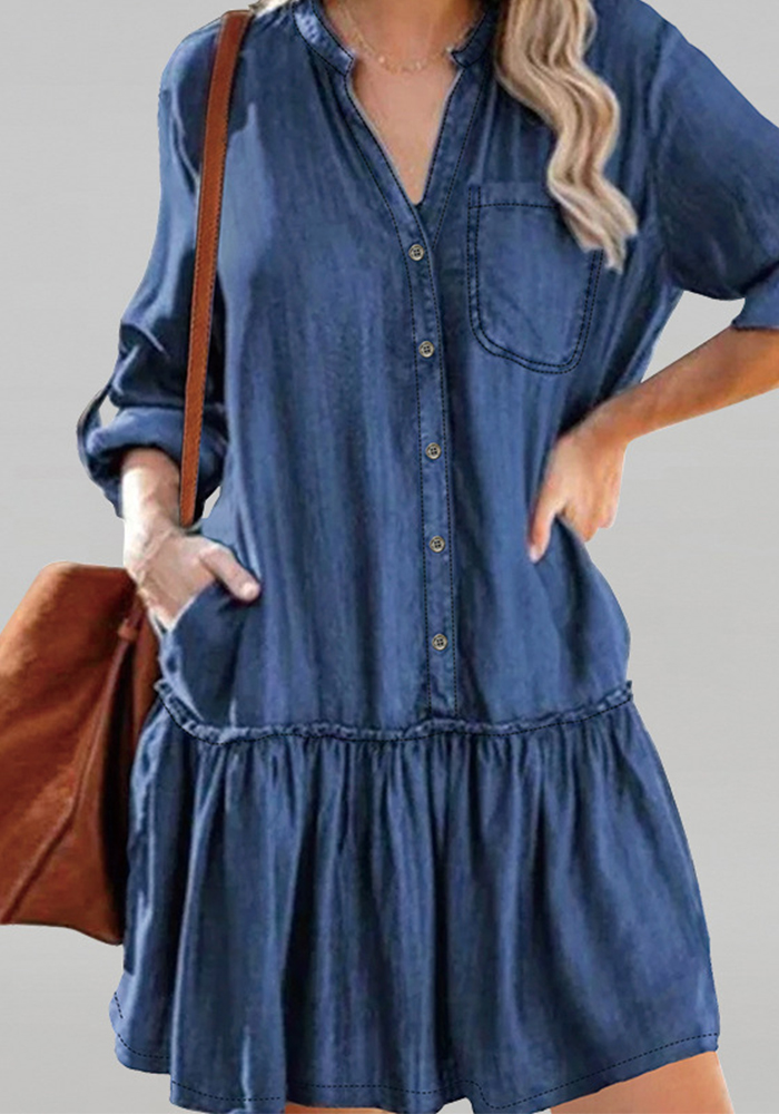 Wholesale Plus Size Women Denim Long Sleeve Dress | Global Lover