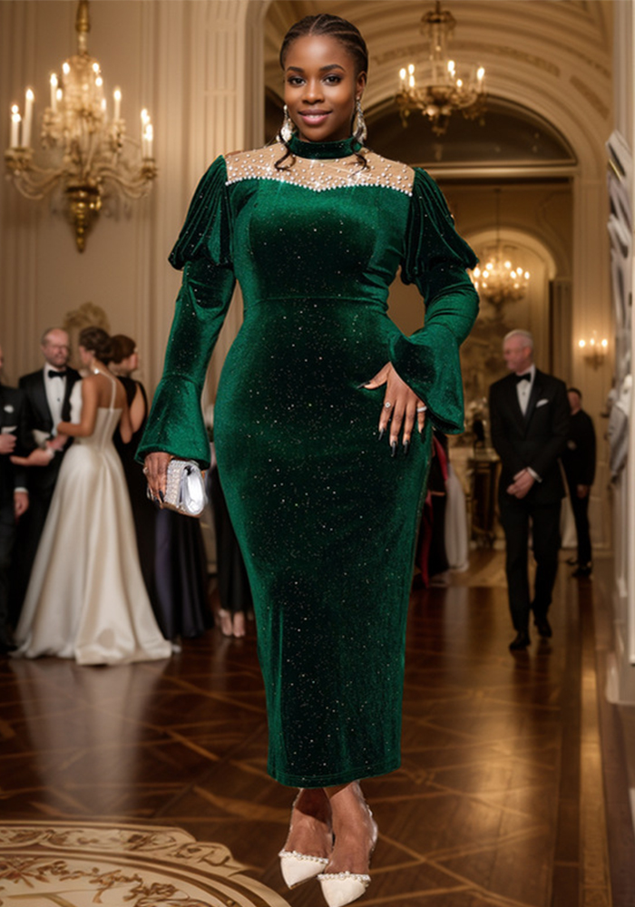 Wholesale Women Party Formal Party Long Sleeve Beaded Dress | Global Lover