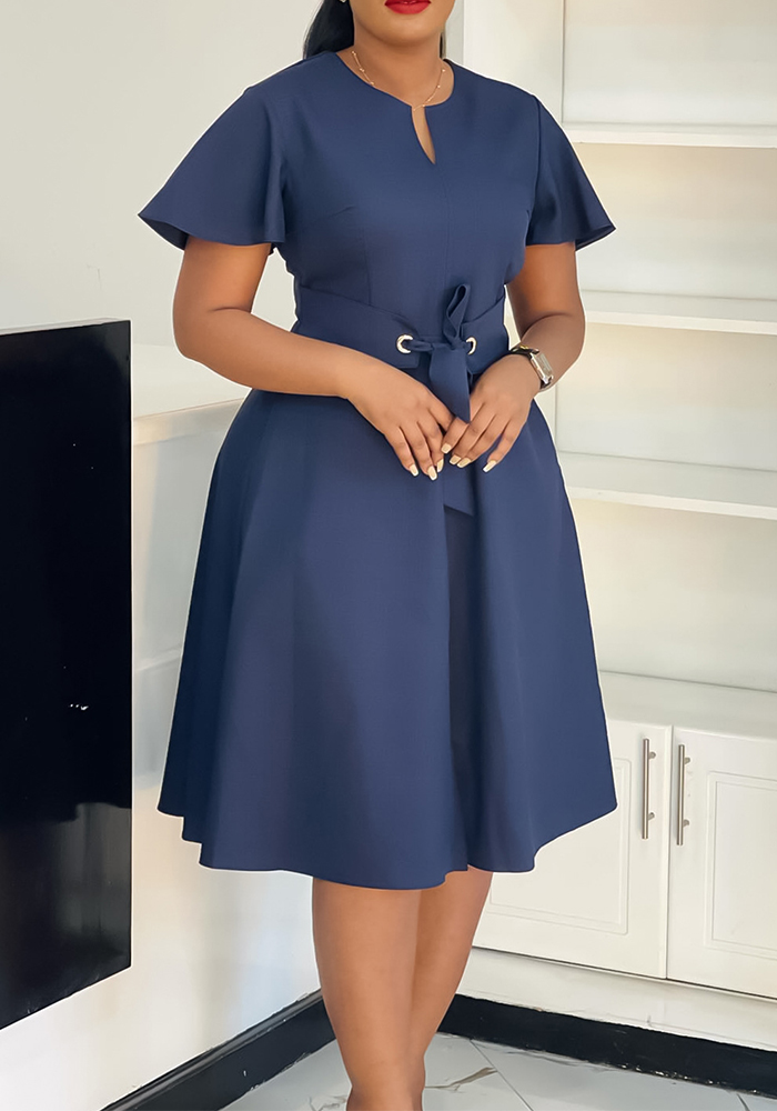 Wholesale Women’s Summer Lace-Up Short Sleeve Plus Size Solid Color Chic Dress | Global Lover