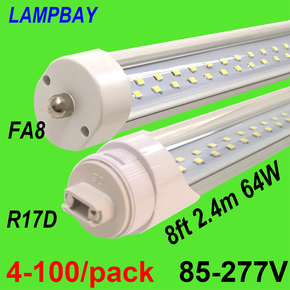 Twin Row LED Tube Lights 8ft 2.4m FA8 R17D Rotated HO Lamp Retrofit Fluorescent Bulb Double Bar ...