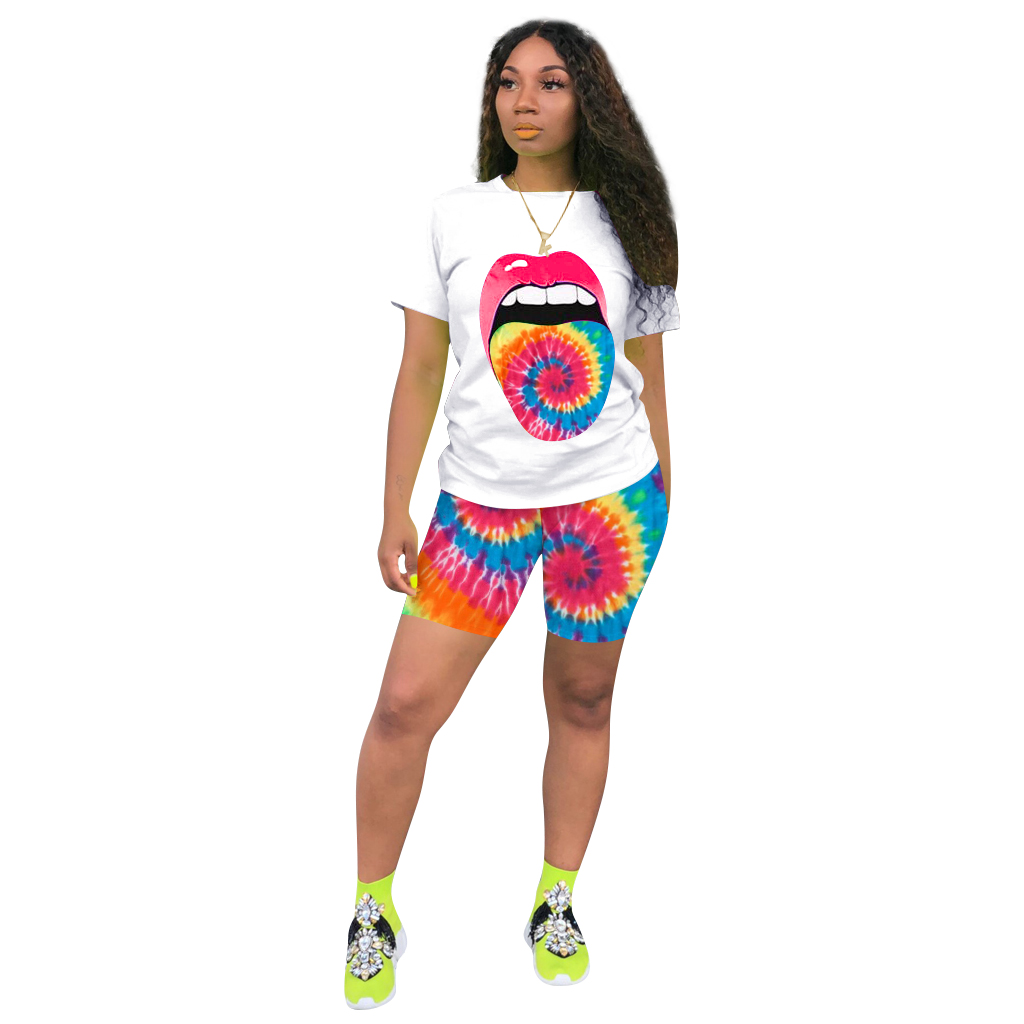Casual Print Lips Shorts Set