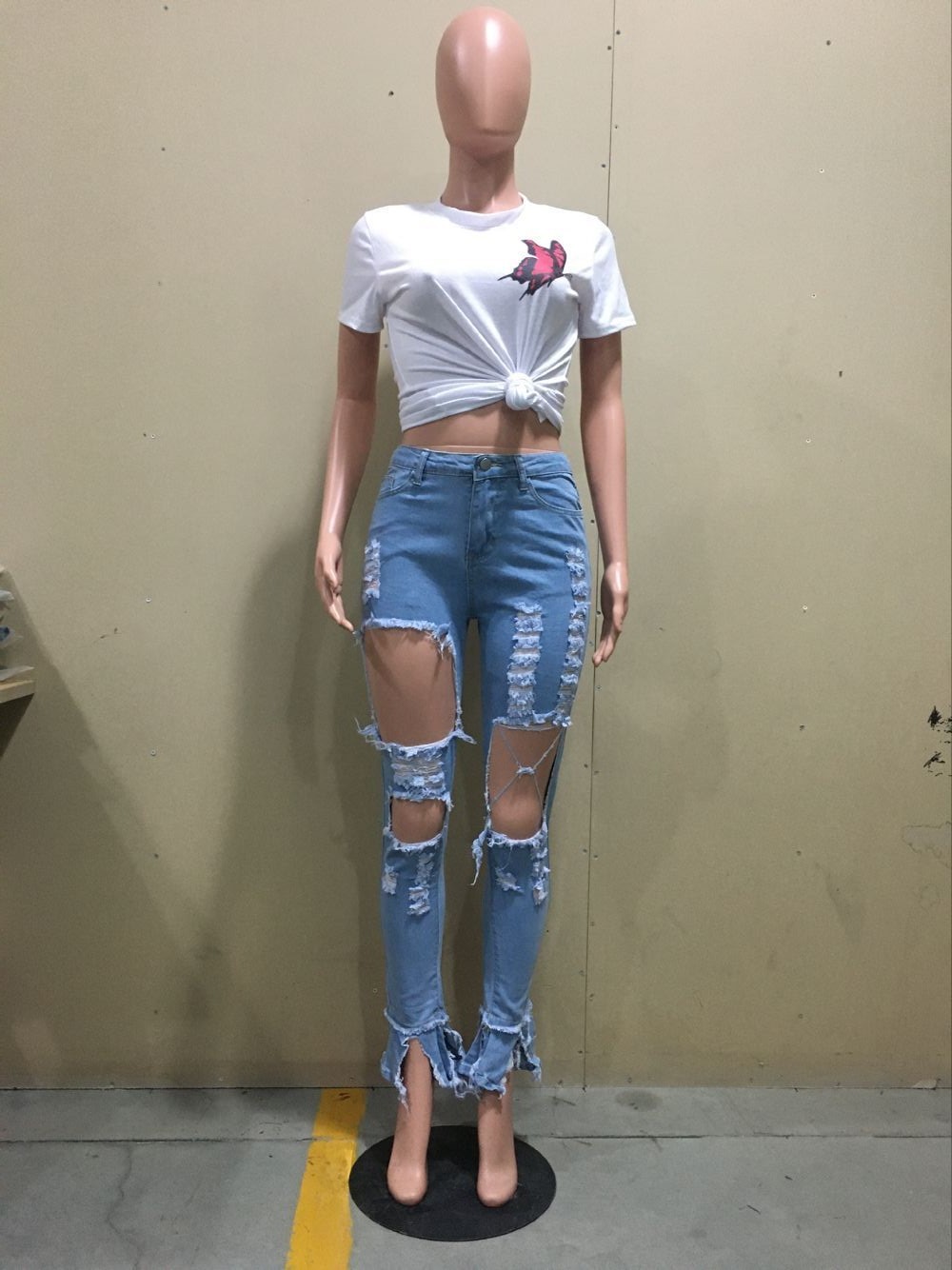 Ripped Washed Split Jeans