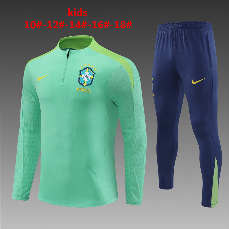 US$ 28.80 - Kids Brazil Training Suit Green 2024 - www.fcsoccerworld.net