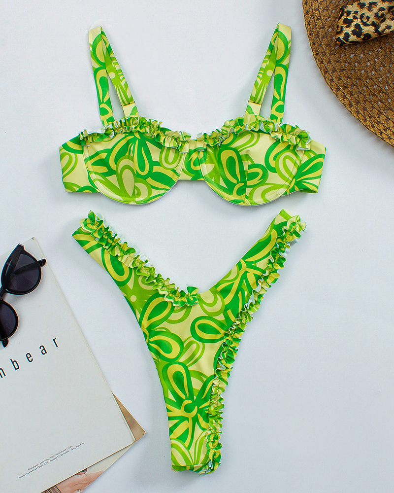 Us 663 Florals Sexy Women High Cut Two Piece Swimsuit Pink Green Blue White Yellow S L