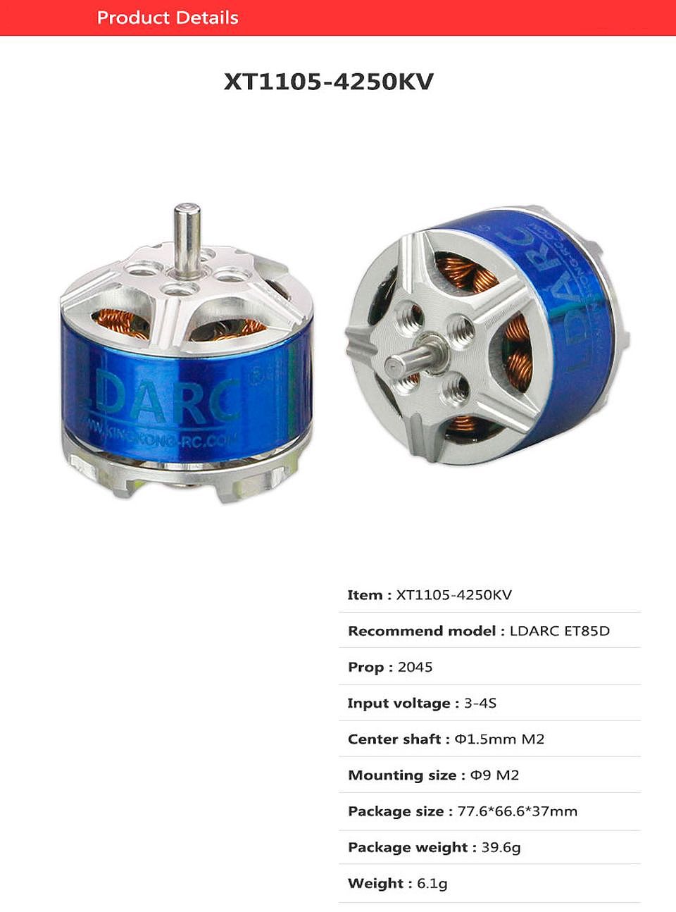 LDARC XT1105 1105 4250KV 3-4S Brushless Motor for RC Drone FPV Racing ...