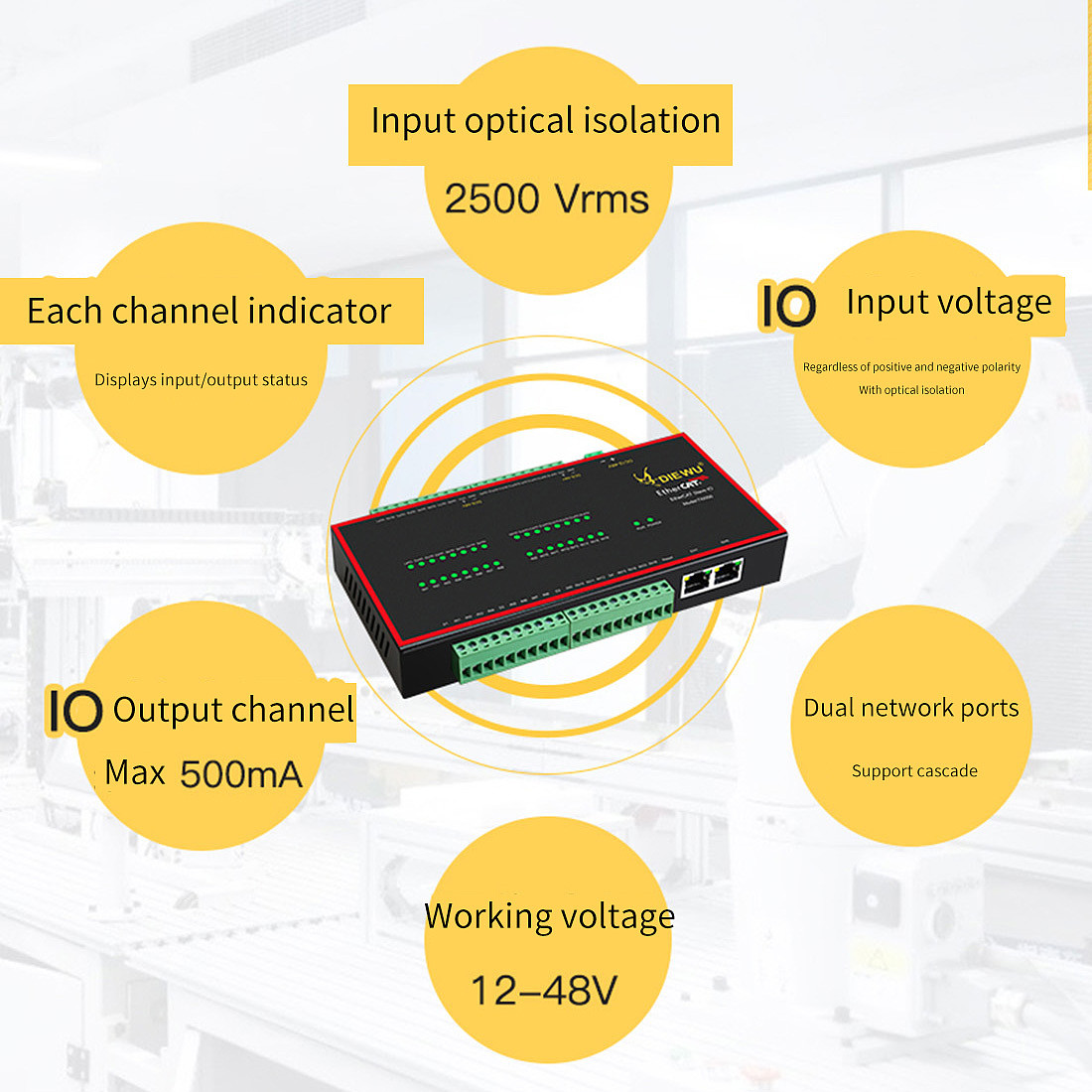 DIEWU EtherCAT Slave IO Module 8 Channels 16 Input 16 Output NPN Input Module 100Mbps with Dual ...