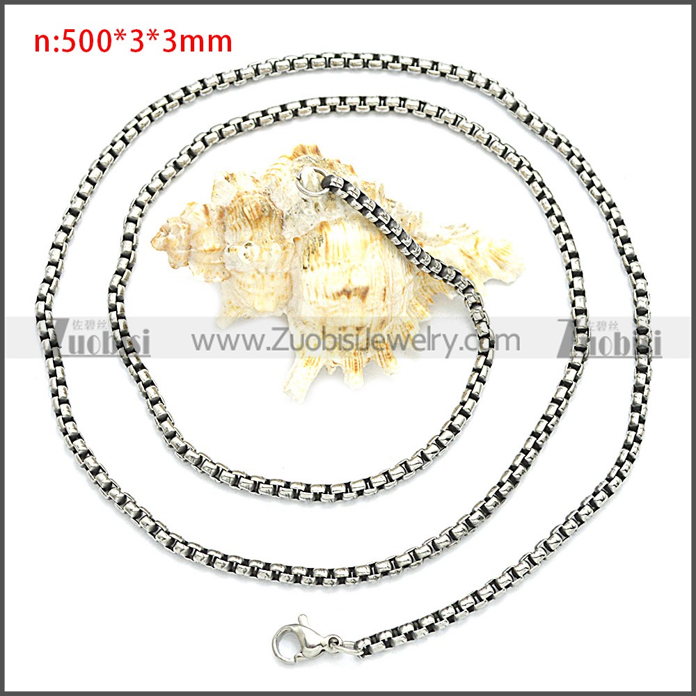 Stainless Steel Round Box Link Chain Necklace n003088SHW3 - Zuobisi Jewelry