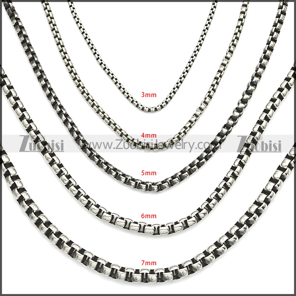 7MM Wide Stainless Steel Round Box Link Necklace Chain n003088SHW7 ...