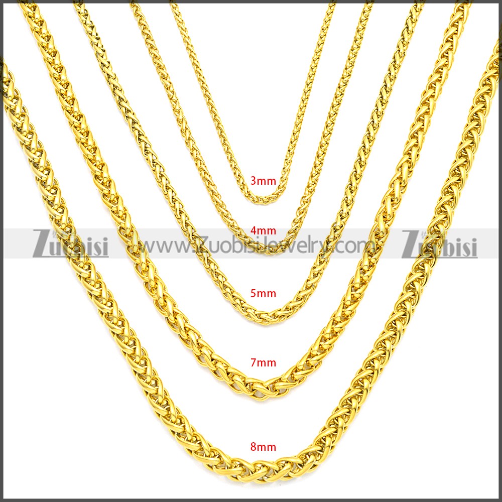 Golden Stainless Steel Wheat Chain Neckalce n003094GW8 - Zuobisi Jewelry
