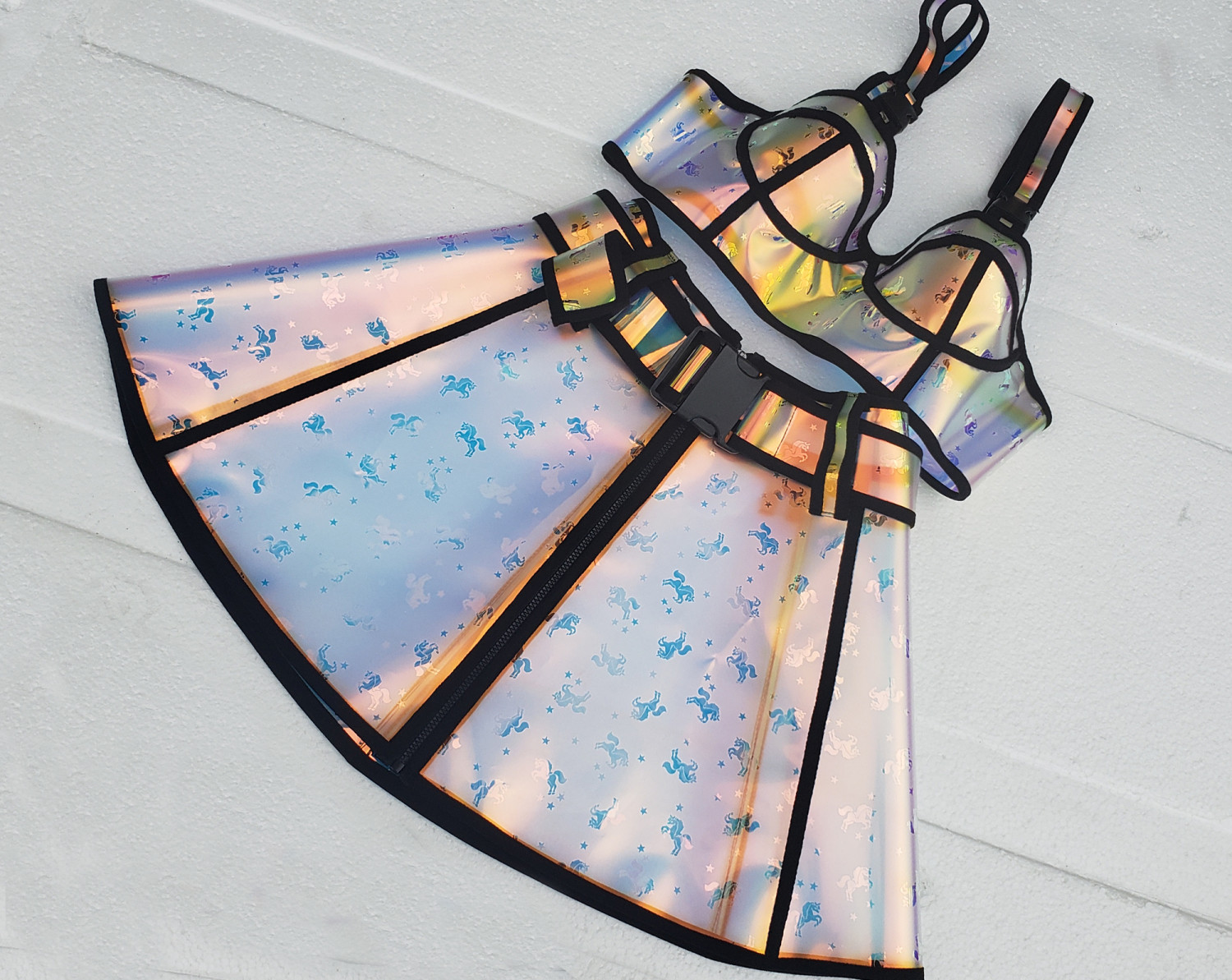 US$ 75.00 - Handmade Custom Holographic Vinyl Bustier Mini Skirt Rave ...